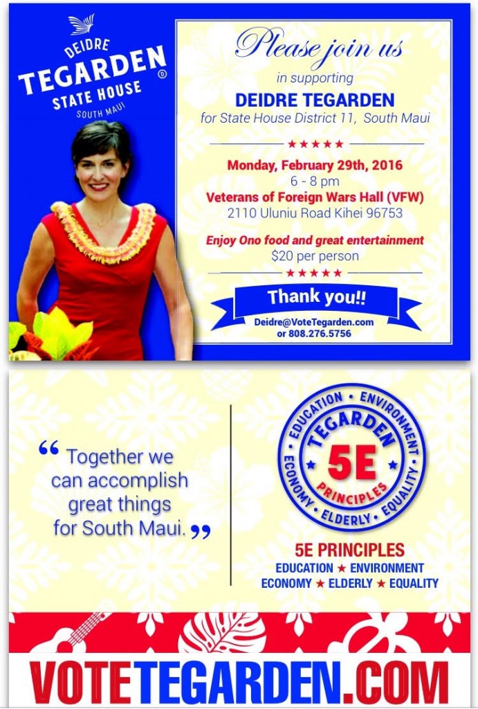 Tegarden to Host Campaign Fundraiser at VFW Hall in Kīhei : Maui Now