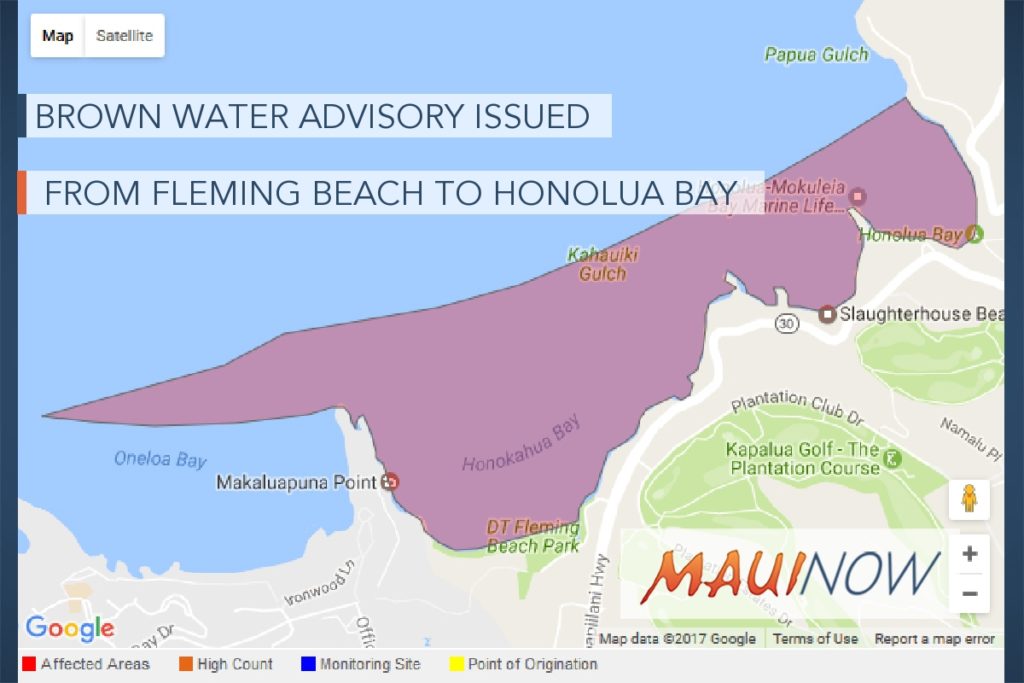 Brown Water Advisory Issued from DT Fleming Beach to Honolua Bay : Maui Now