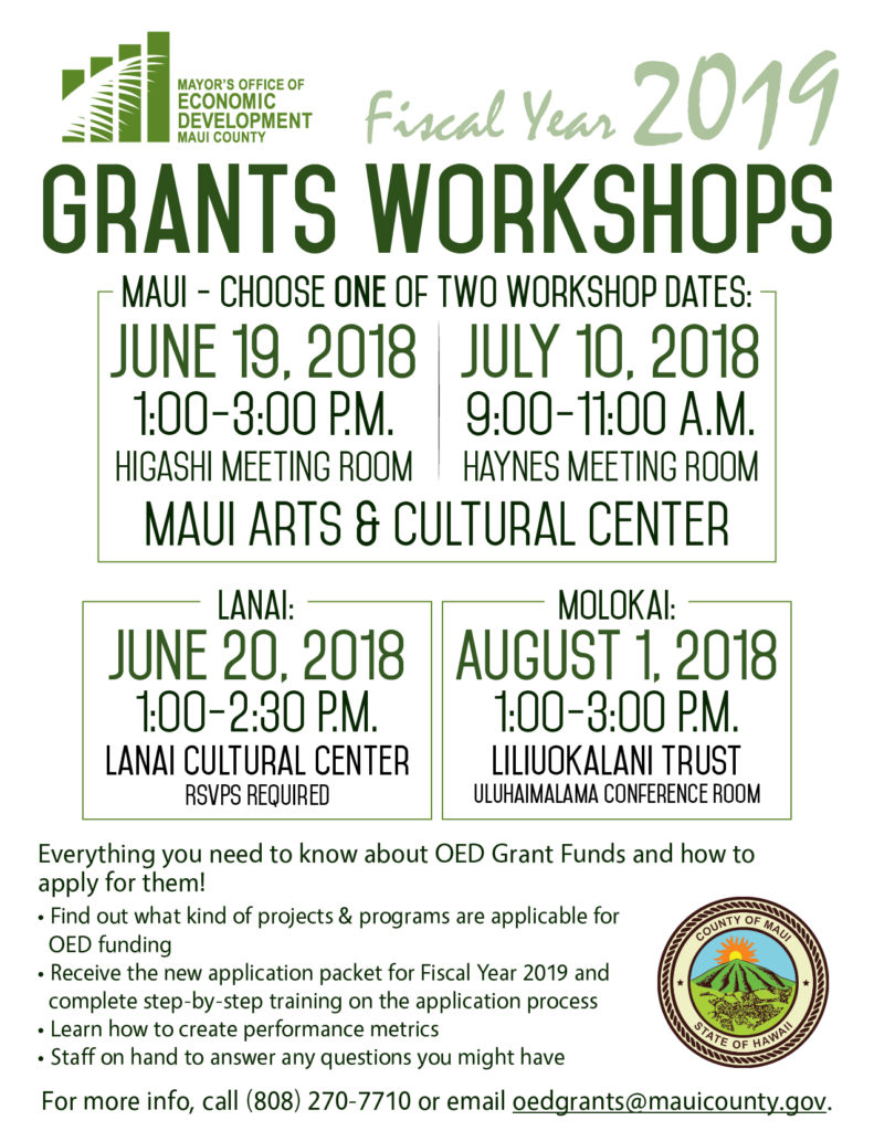 Office of Economic Development to Host Grant Workshop : Maui Now