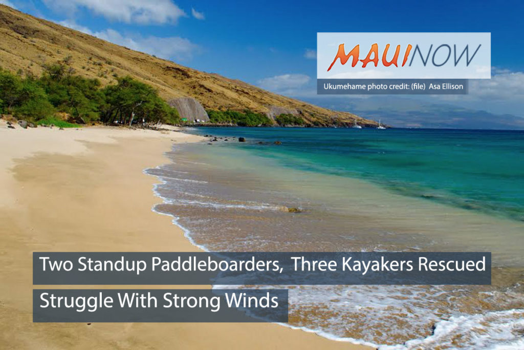 Five Ocean Goers Rescued at Ukumehame, Swept Out by Gusty Winds : Maui Now