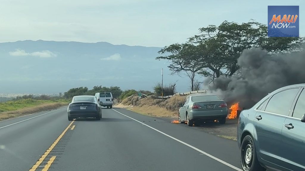 Emergency crews on scene of car fire on North Kīhei Road : Maui Now