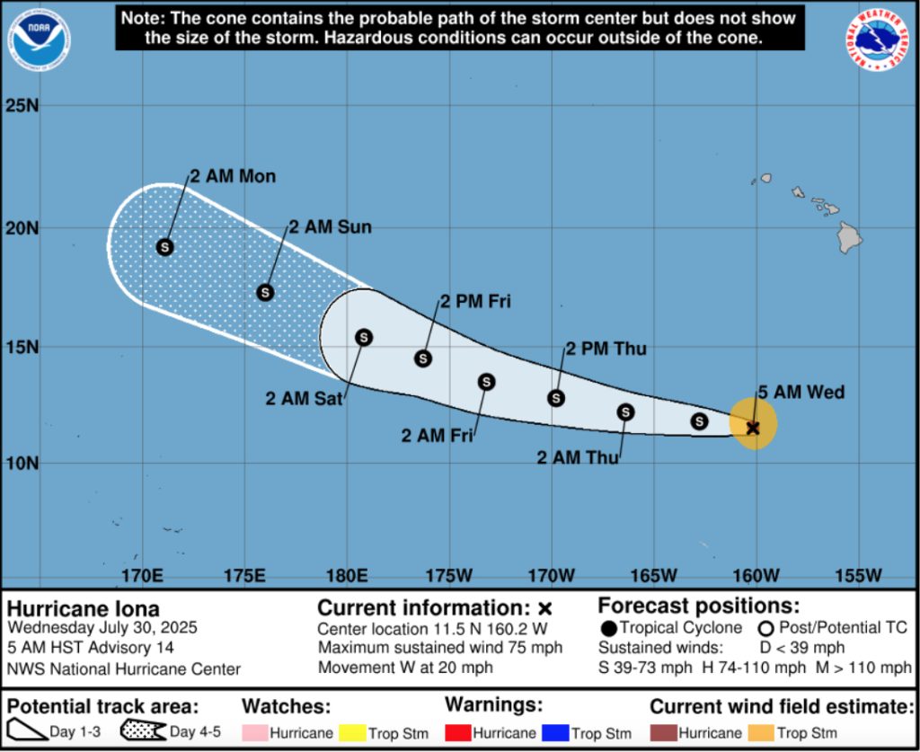 Forecasters keep watch on Iona and Keli, south of Hawaiian Islands ...